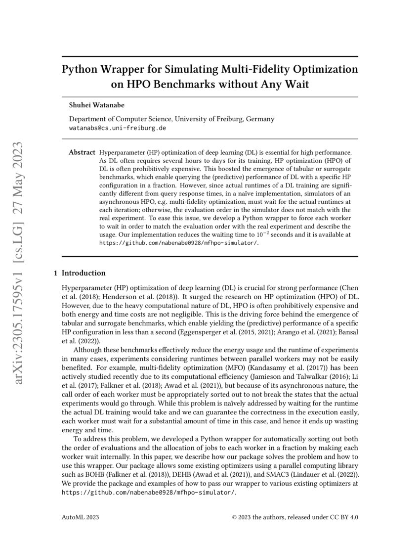 Python Wrapper For Simulating Multi Fidelity Optimization On Hpo Benchmarks Without Any Wait
