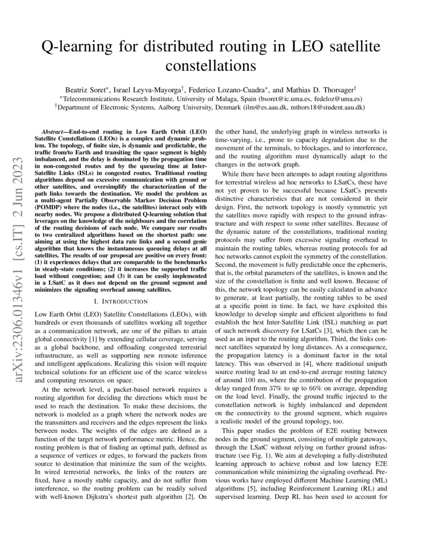 Q Learning For Distributed Routing In Leo Satellite Constellations Deepai 1436