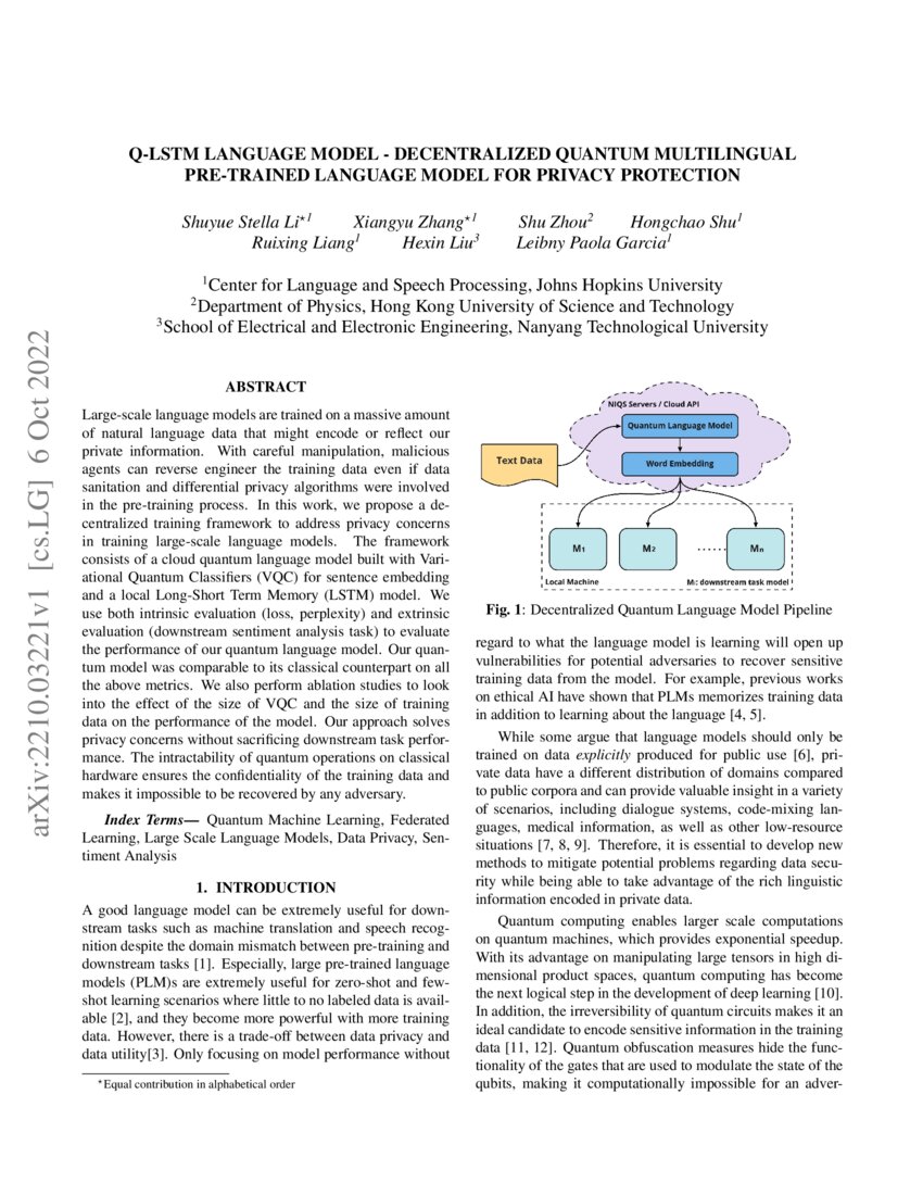 Q-LSTM Language Model – Decentralized Quantum Multilingual Pre-Trained Language Model for ...