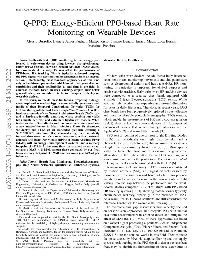 Q-PPG: Energy-Efficient PPG-based Heart Rate Monitoring on Wearable Devices | DeepAI