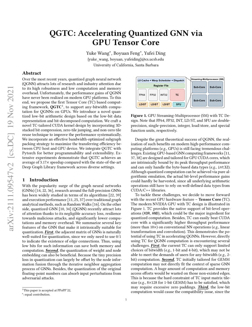 Qgtc Accelerating Quantized Graph Neural Networks Via Gpu Tensor Core Deepai