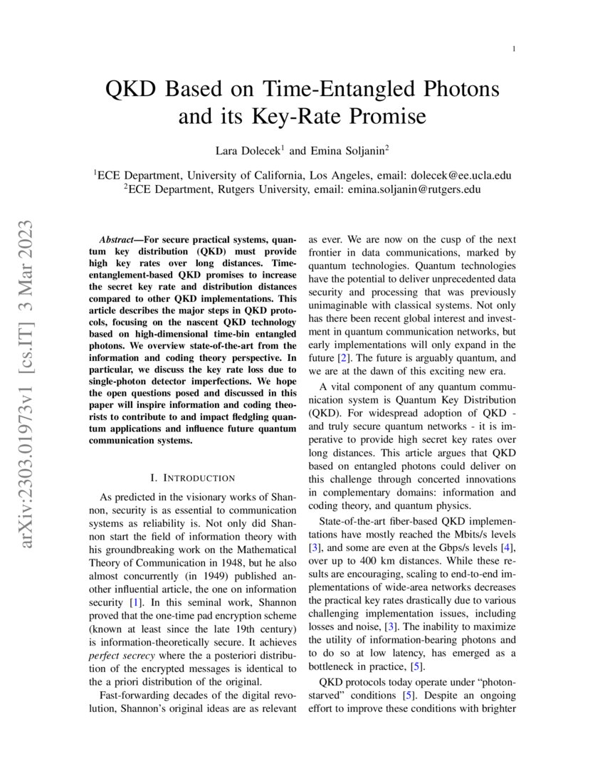 QKD Based on Time-Entangled Photons and its Key-Rate Promise | DeepAI