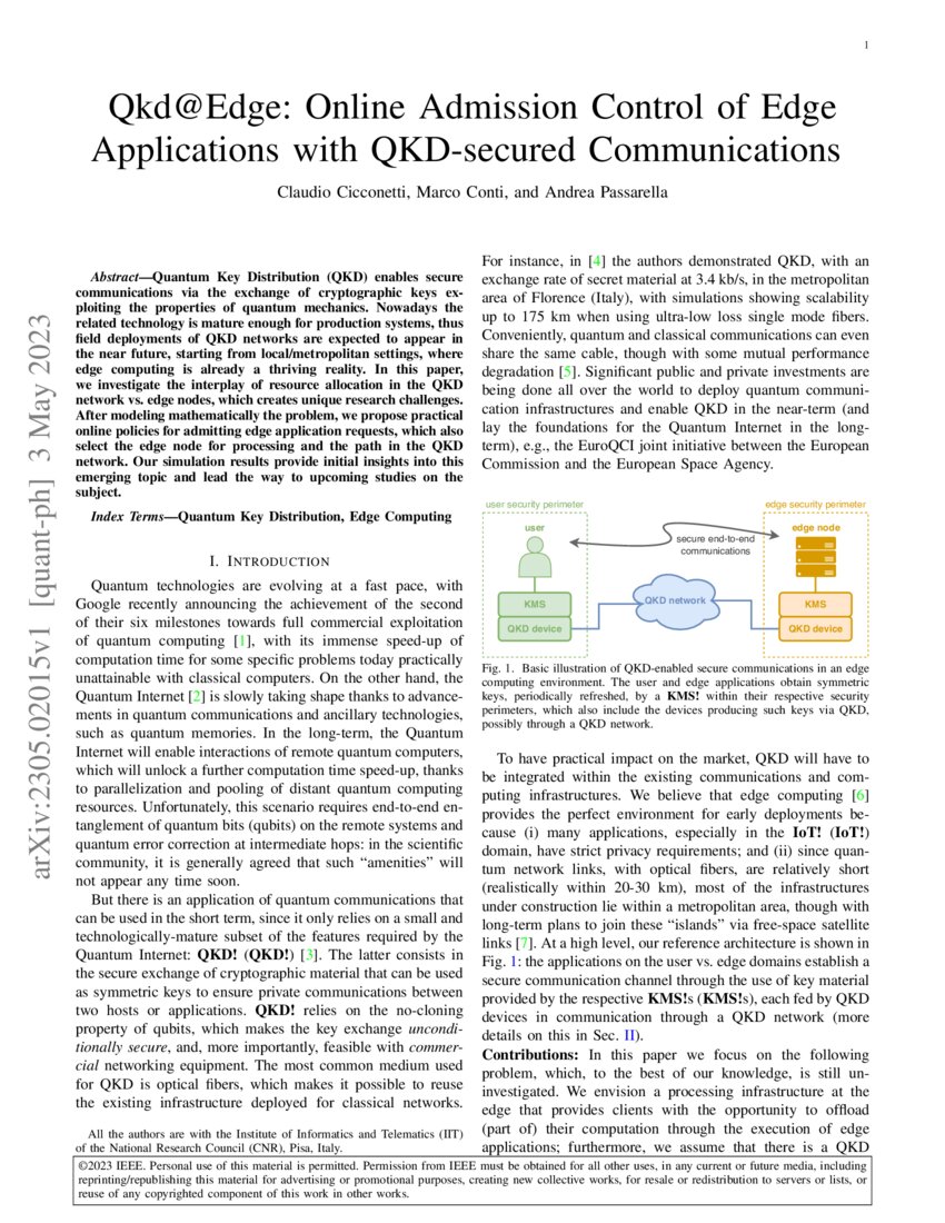 Qkd@Edge: Online Admission Control of Edge Applications with QKD-secured Communications | DeepAI