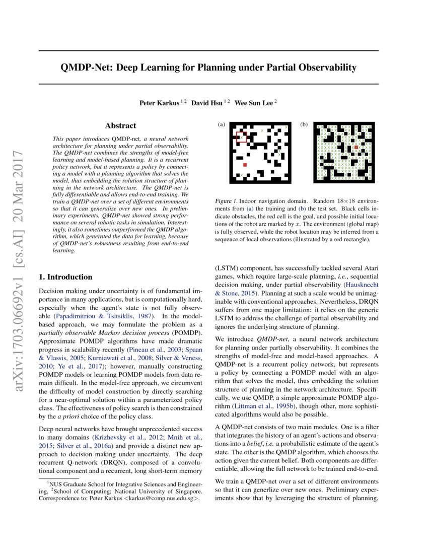 Qmdp Net Deep Learning For Planning Under Partial Observability Deepai 