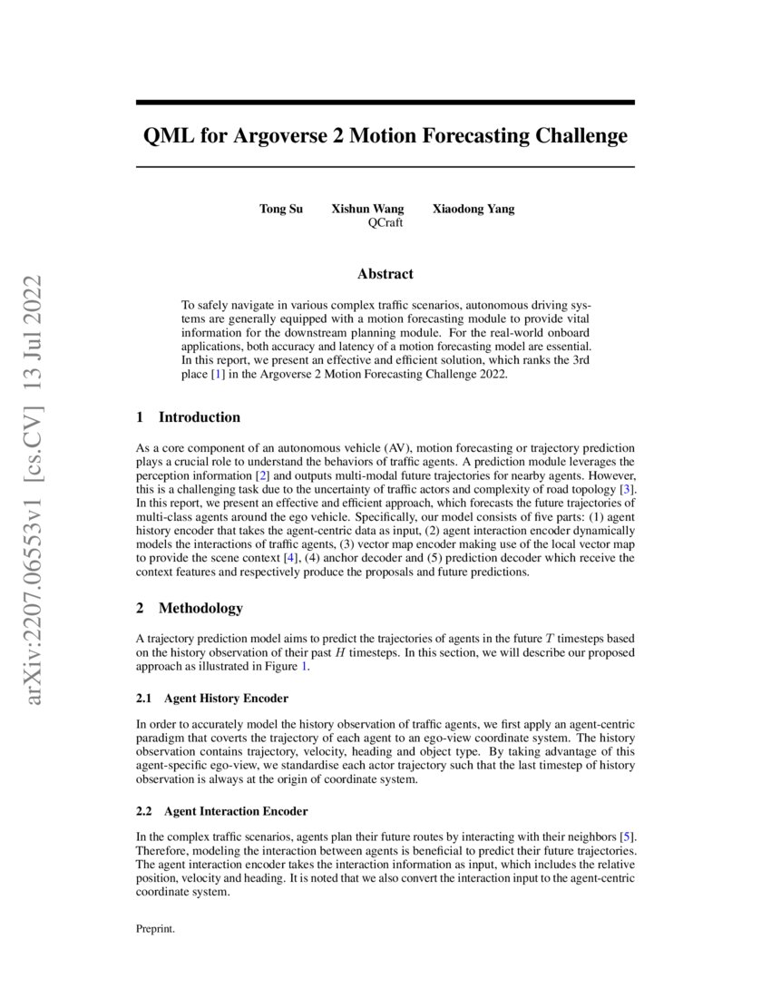 QML for Argoverse 2 Motion Forecasting Challenge | DeepAI
