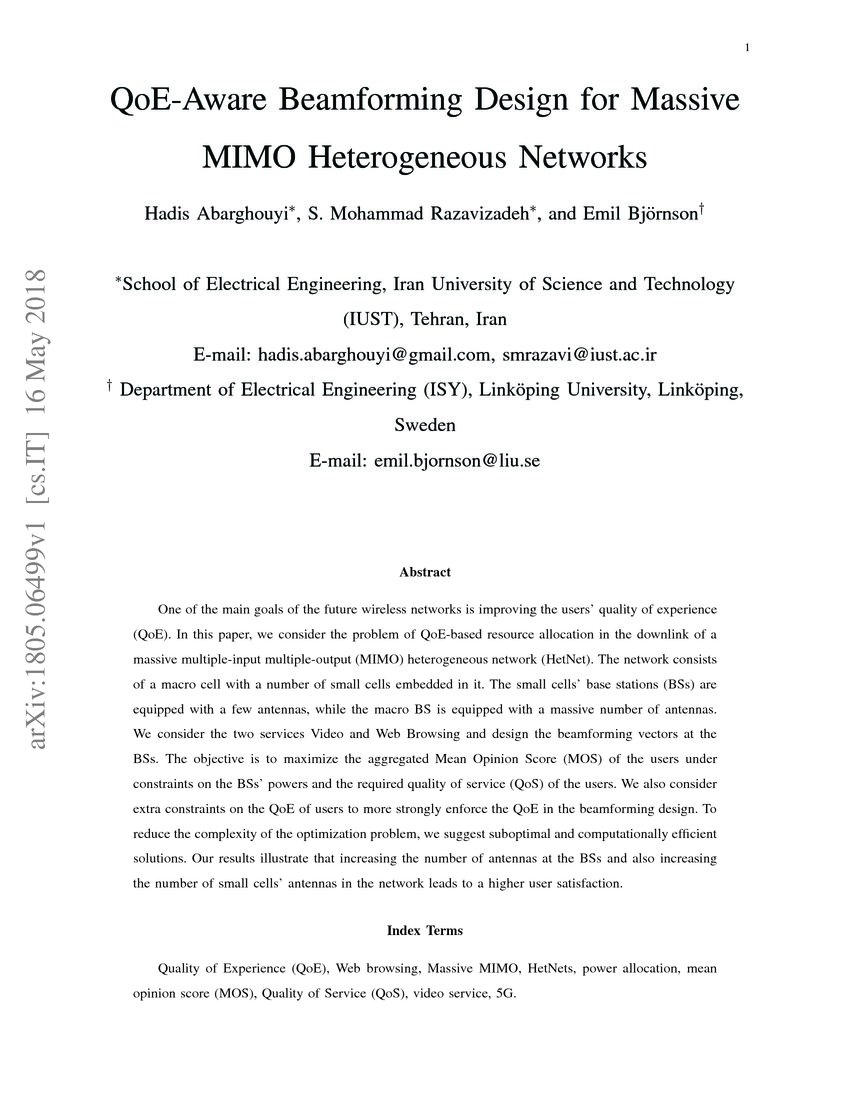 QoE-Aware Beamforming Design for Massive MIMO Heterogeneous Networks | DeepAI