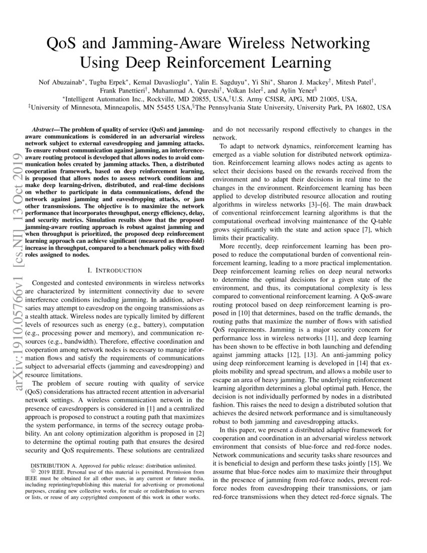 Qos And Jamming Aware Wireless Networking Using Deep Reinforcement Learning Deepai