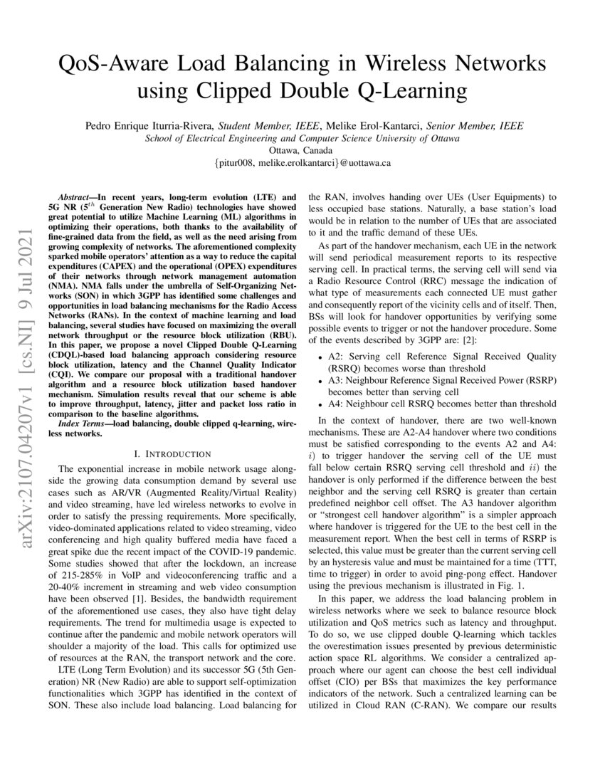Qos Aware Load Balancing In Wireless Networks Using Clipped Double Q Learning Deepai