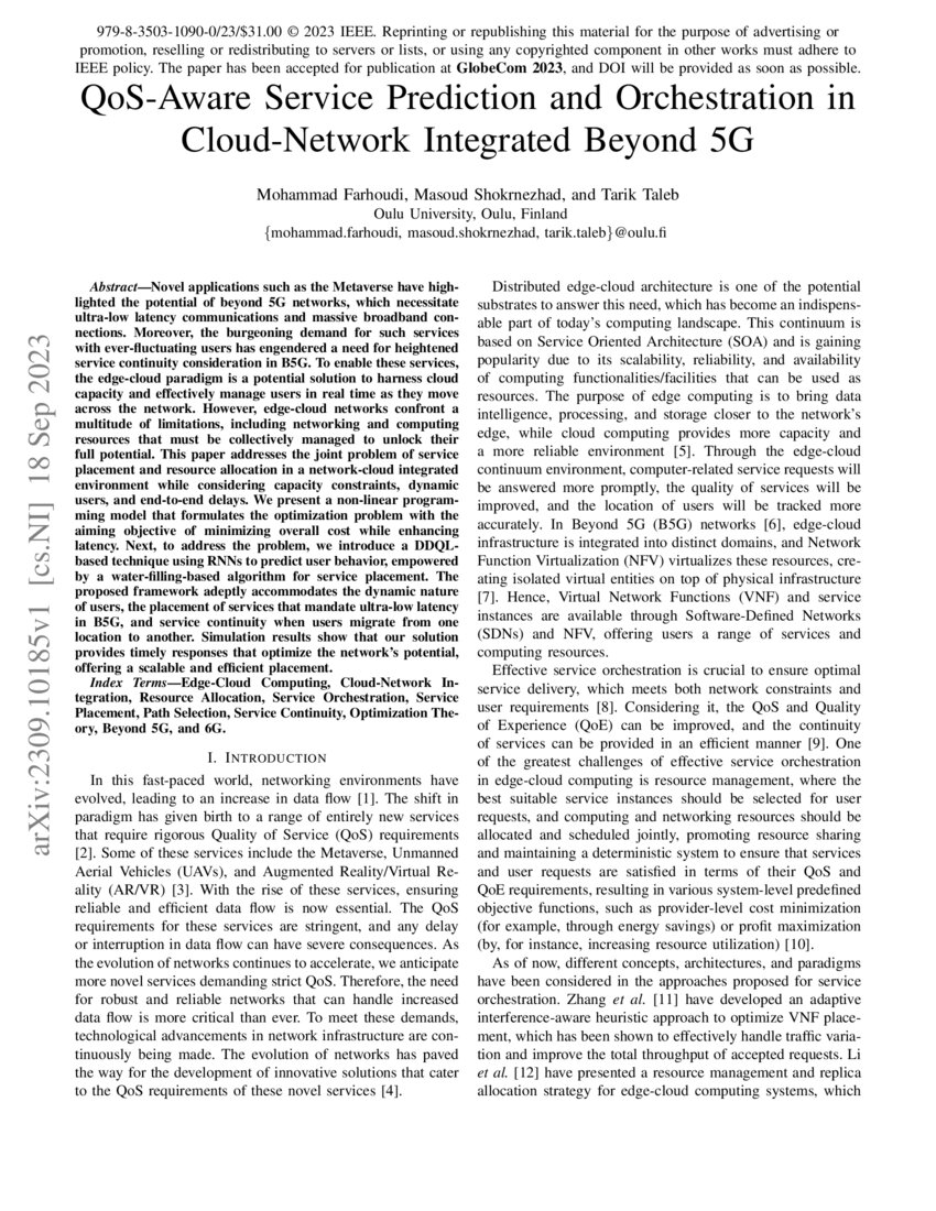 Qos Aware Service Prediction And Orchestration In Cloud Network Integrated Beyond 5g Deepai