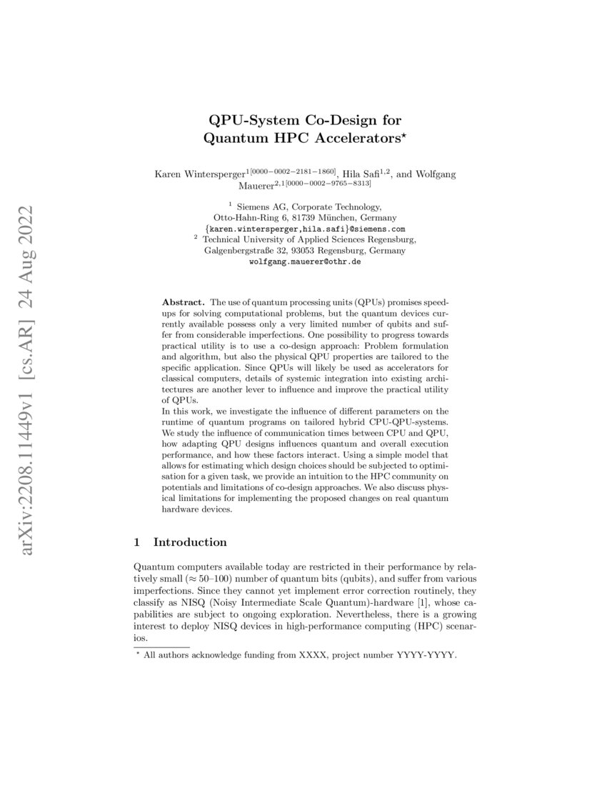 QPU-System Co-Design for Quantum HPC Accelerators | DeepAI