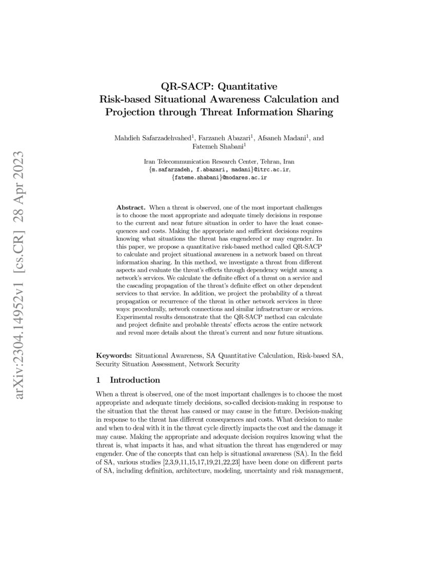 QR-SACP: Quantitative Risk-based Situational Awareness Calculation and ...