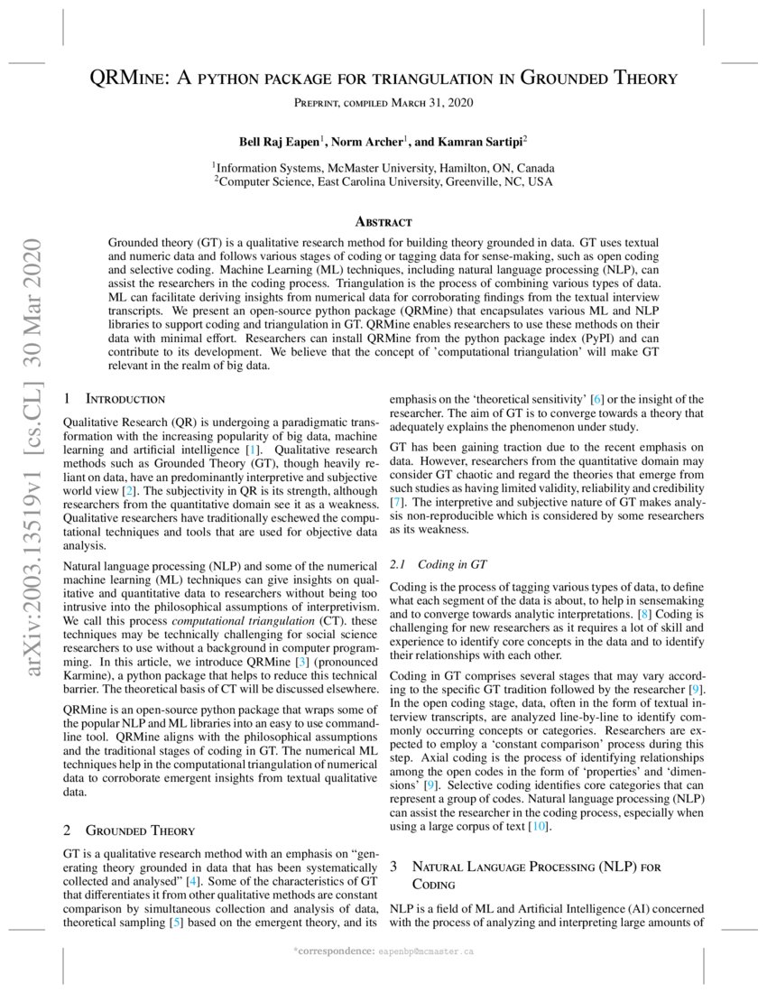 QRMine: A python package for triangulation in Grounded Theory | DeepAI