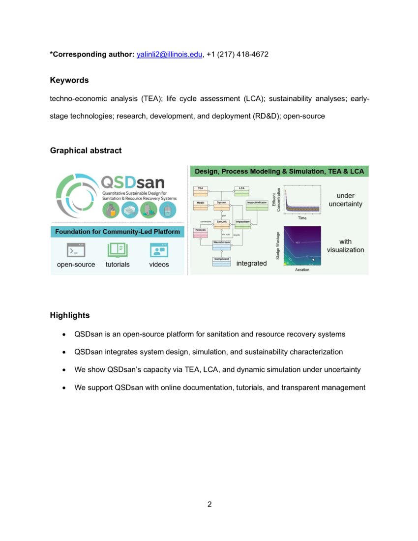 QSDsan: An Integrated Platform for Quantitative Sustainable Design of Sanitation and Resource ...