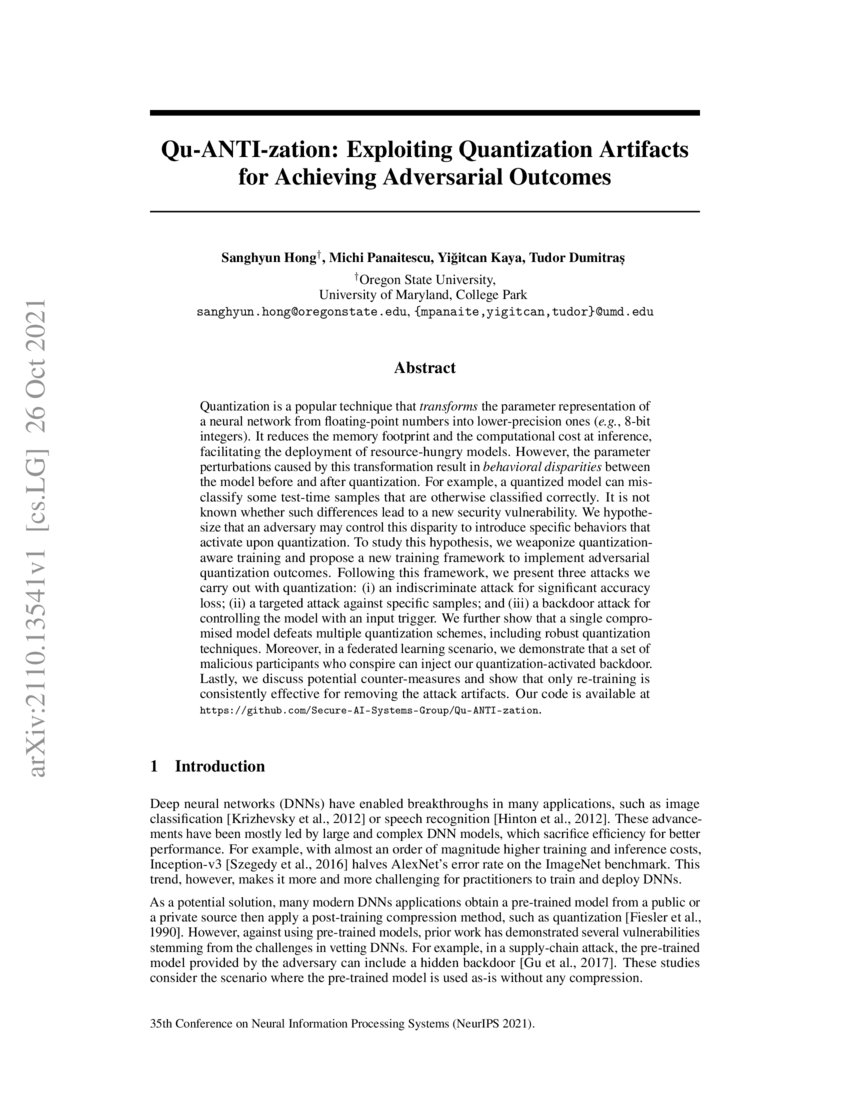 Qu-ANTI-zation: Exploiting Quantization Artifacts for Achieving ...