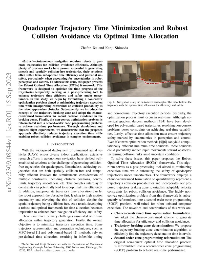 Quadcopter Trajectory Time Minimization And Robust Collision Avoidance Via Optimal Time