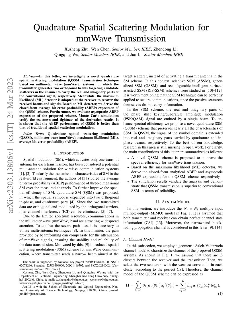 Quadrature Spatial Scattering Modulation for mmWave Transmission | DeepAI