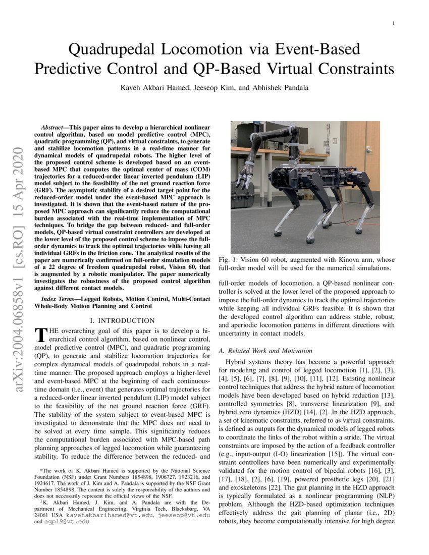 Quadrupedal Locomotion Via Event Based Predictive Control And Qp Based Virtual Constraints Deepai