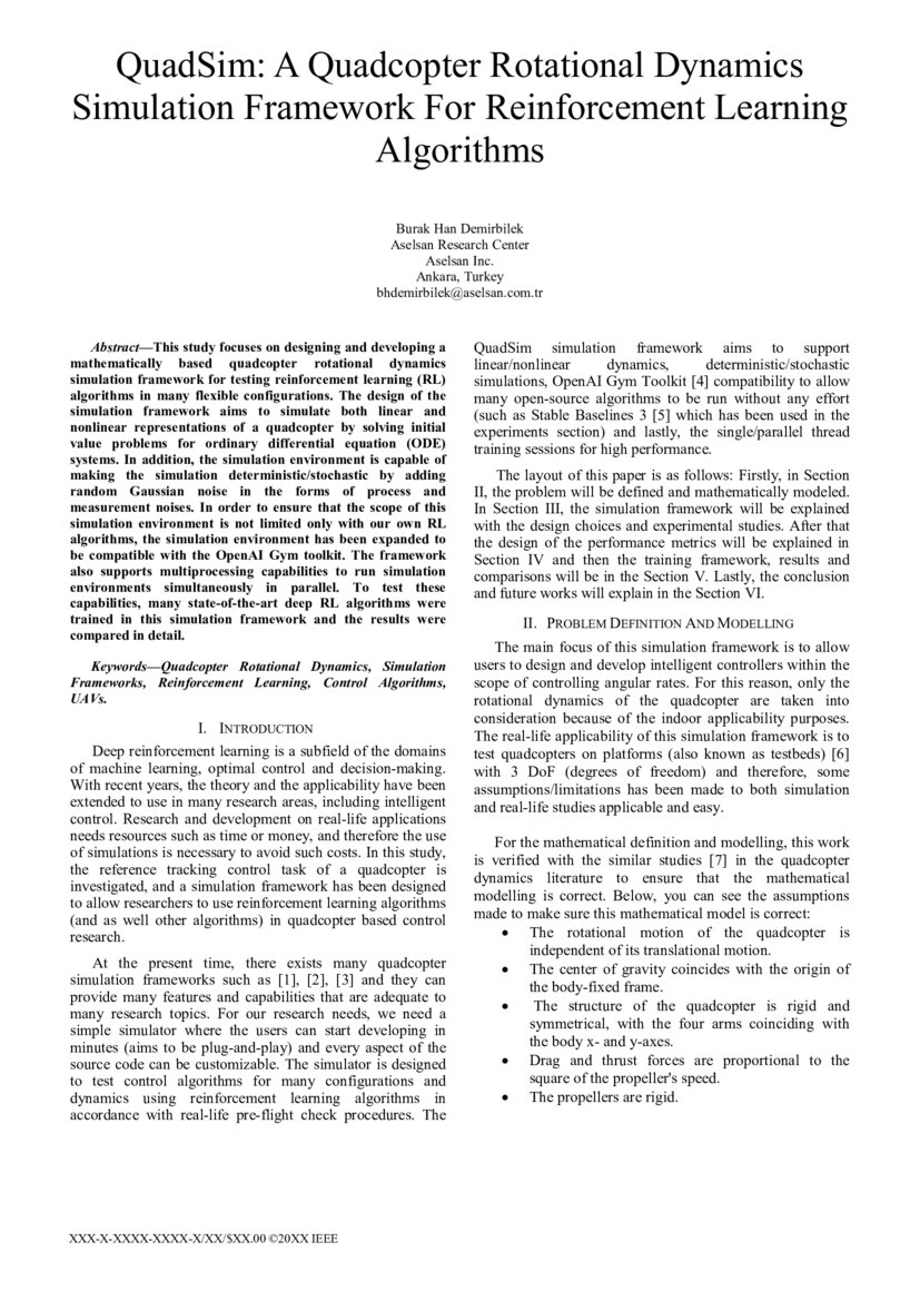 QuadSim: A Quadcopter Rotational Dynamics Simulation Framework For Reinforcement Learning ...