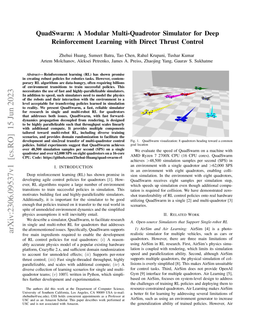 Quadswarm A Modular Multi Quadrotor Simulator For Deep Reinforcement Learning With Direct