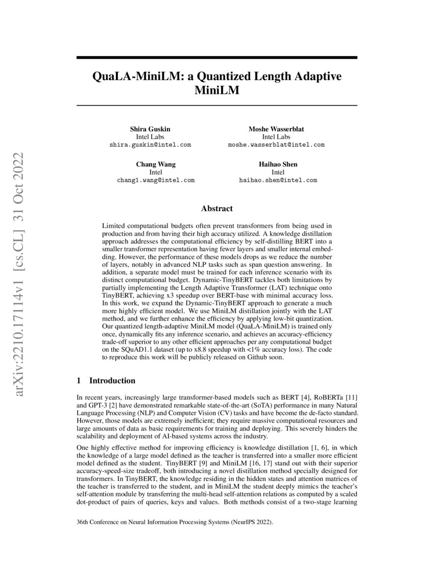 QuaLA-MiniLM: a Quantized Length Adaptive MiniLM | DeepAI