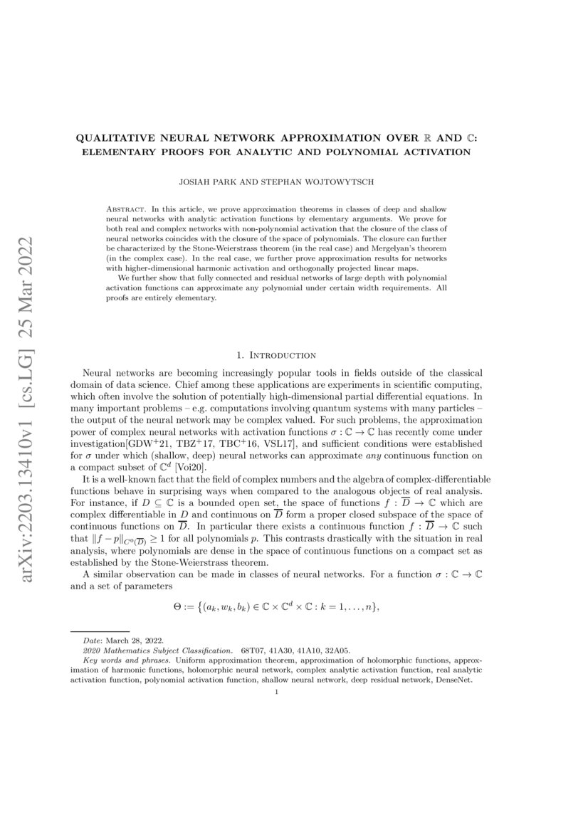 Qualitative Neural Network Approximation Over R And C Elementary Proofs For Analytic And