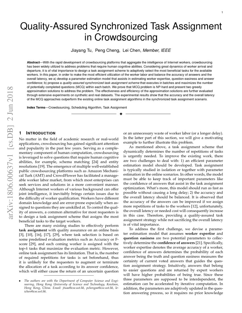 Quality-Assured Synchronized Task Assignment in Crowdsourcing | DeepAI