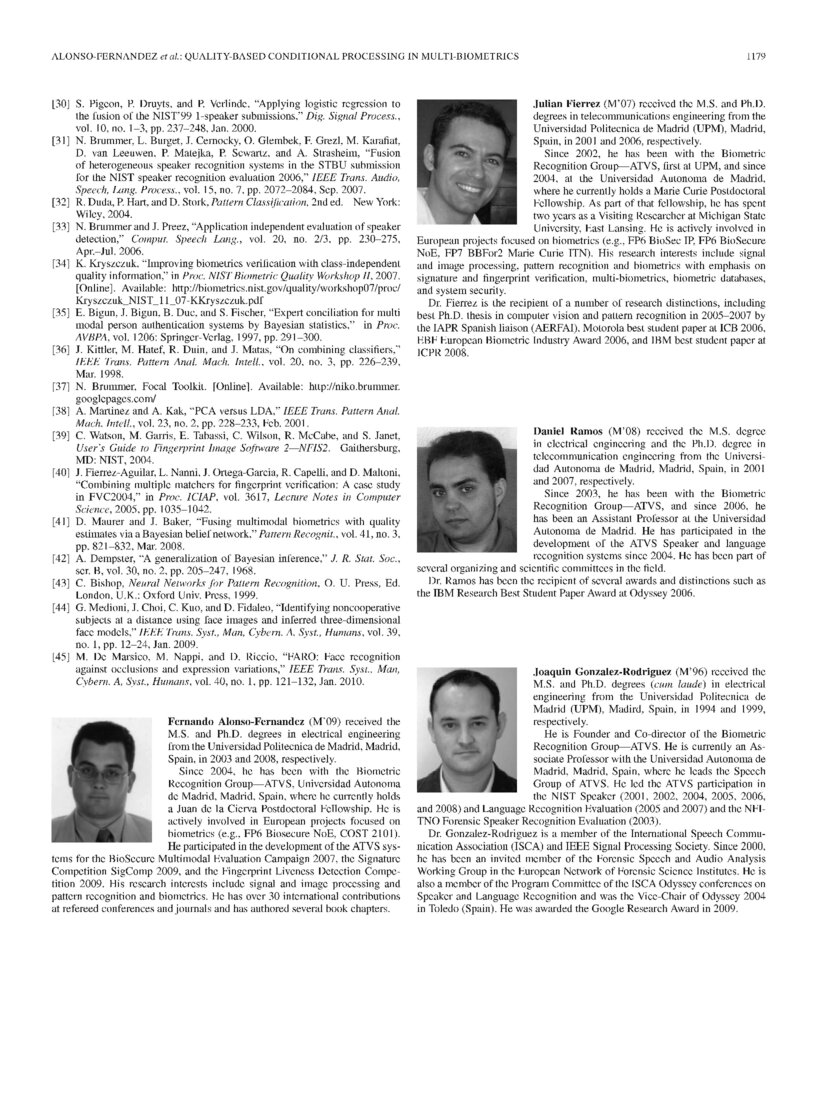 Quality-Based Conditional Processing in Multi-Biometrics: Application to Sensor Interoperability ...