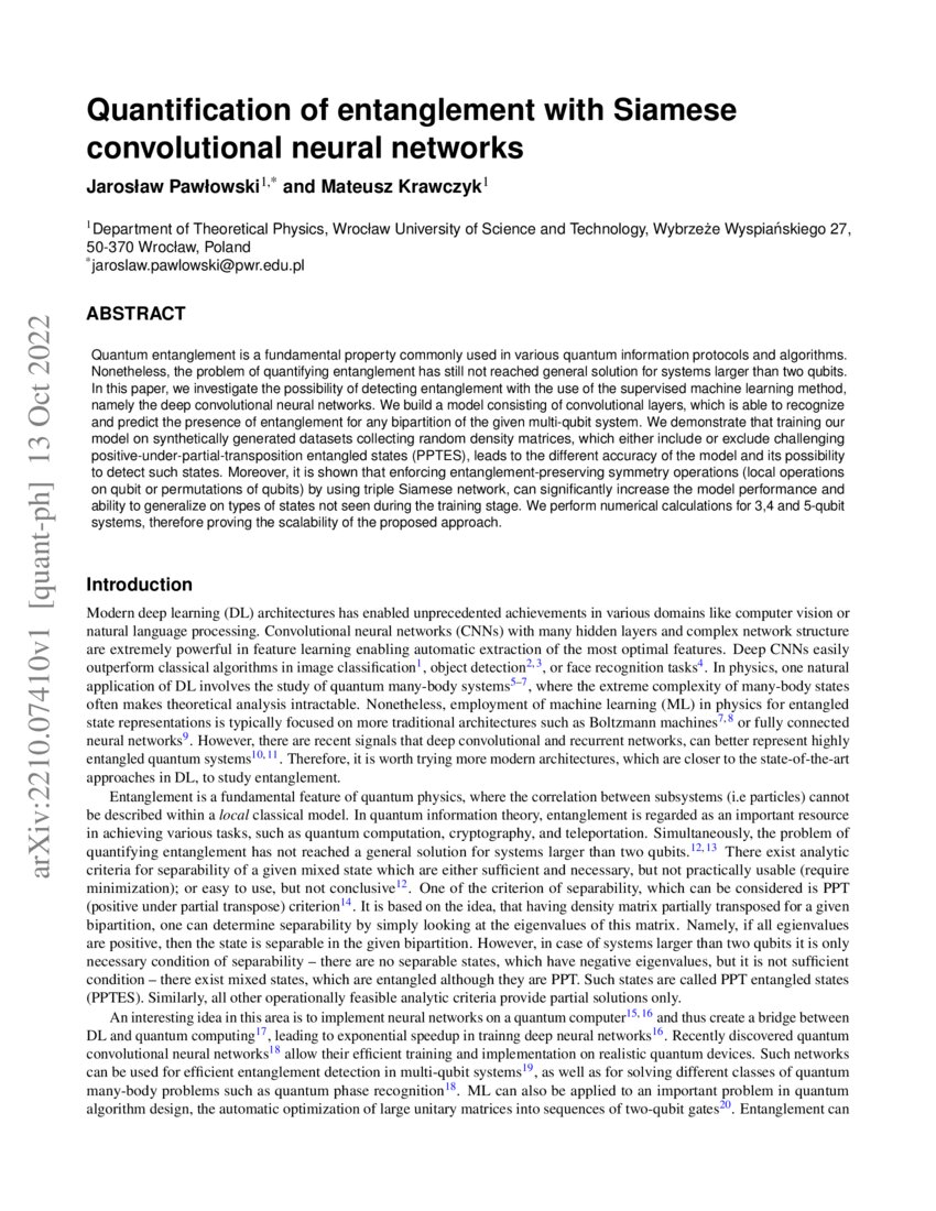 Quantification of entanglement with Siamese convolutional neural networks | DeepAI