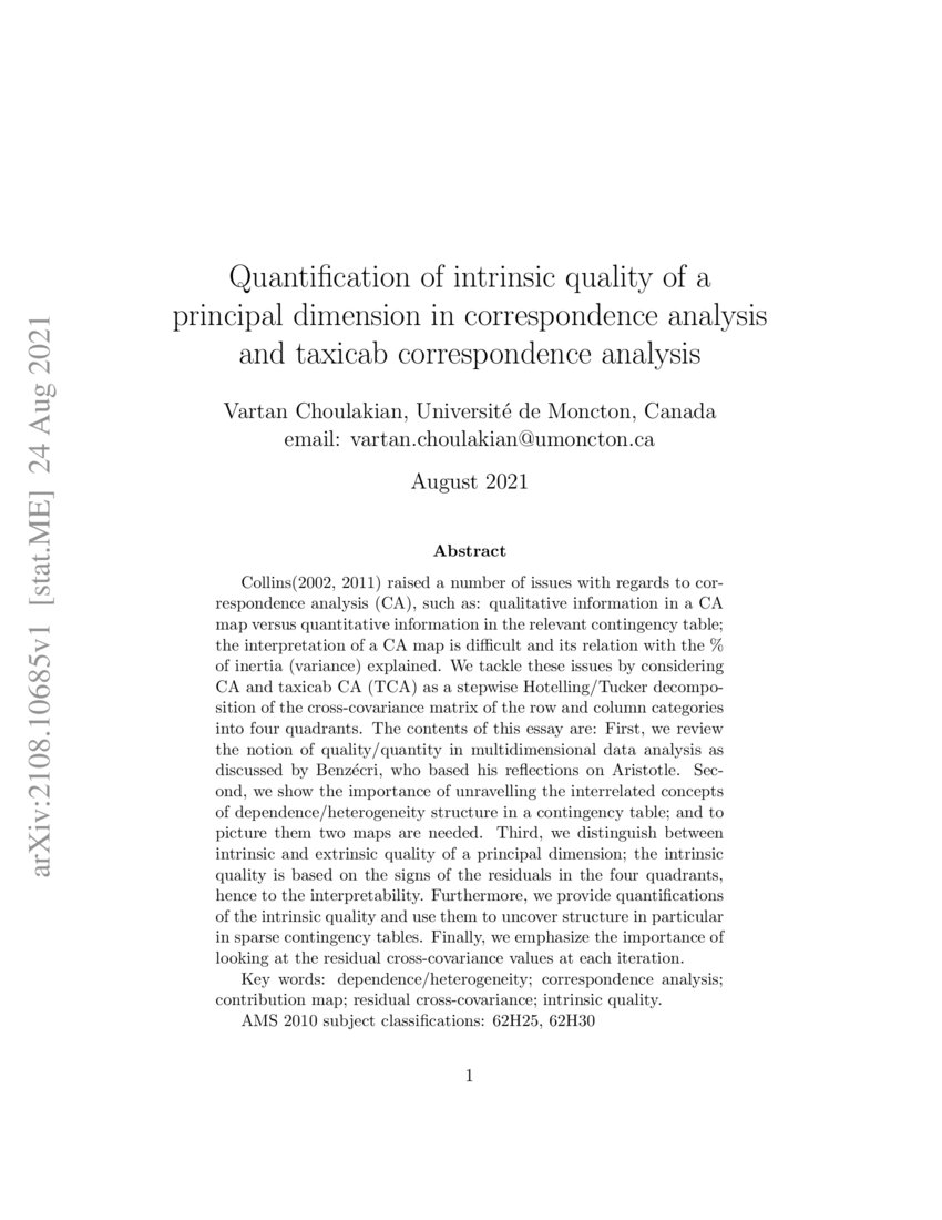 Quantification of intrinsic quality of a principal dimension in ...