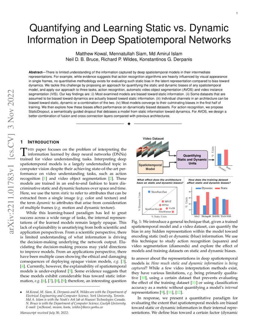 Quantifying And Learning Static Vs Dynamic Information In Deep Spatiotemporal Networks Deepai 