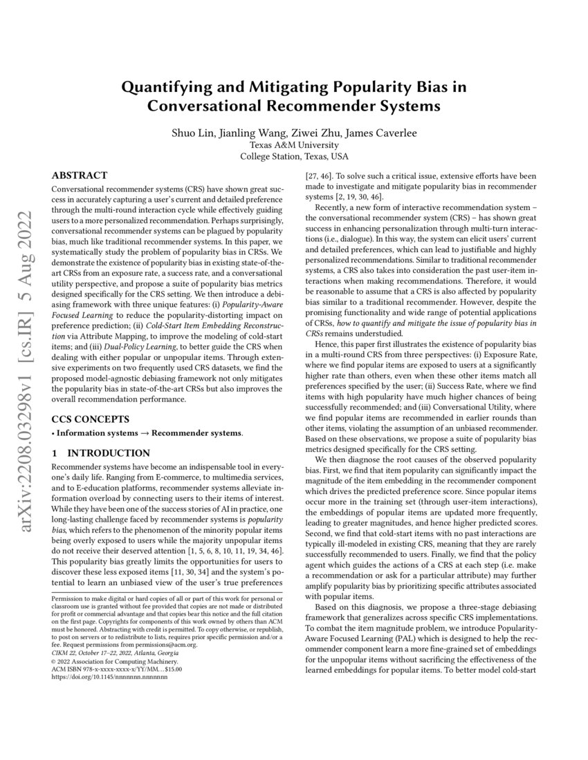Quantifying and Mitigating Popularity Bias in Conversational ... Quantifying and Mitigating Popularity Bias in Conversational ...