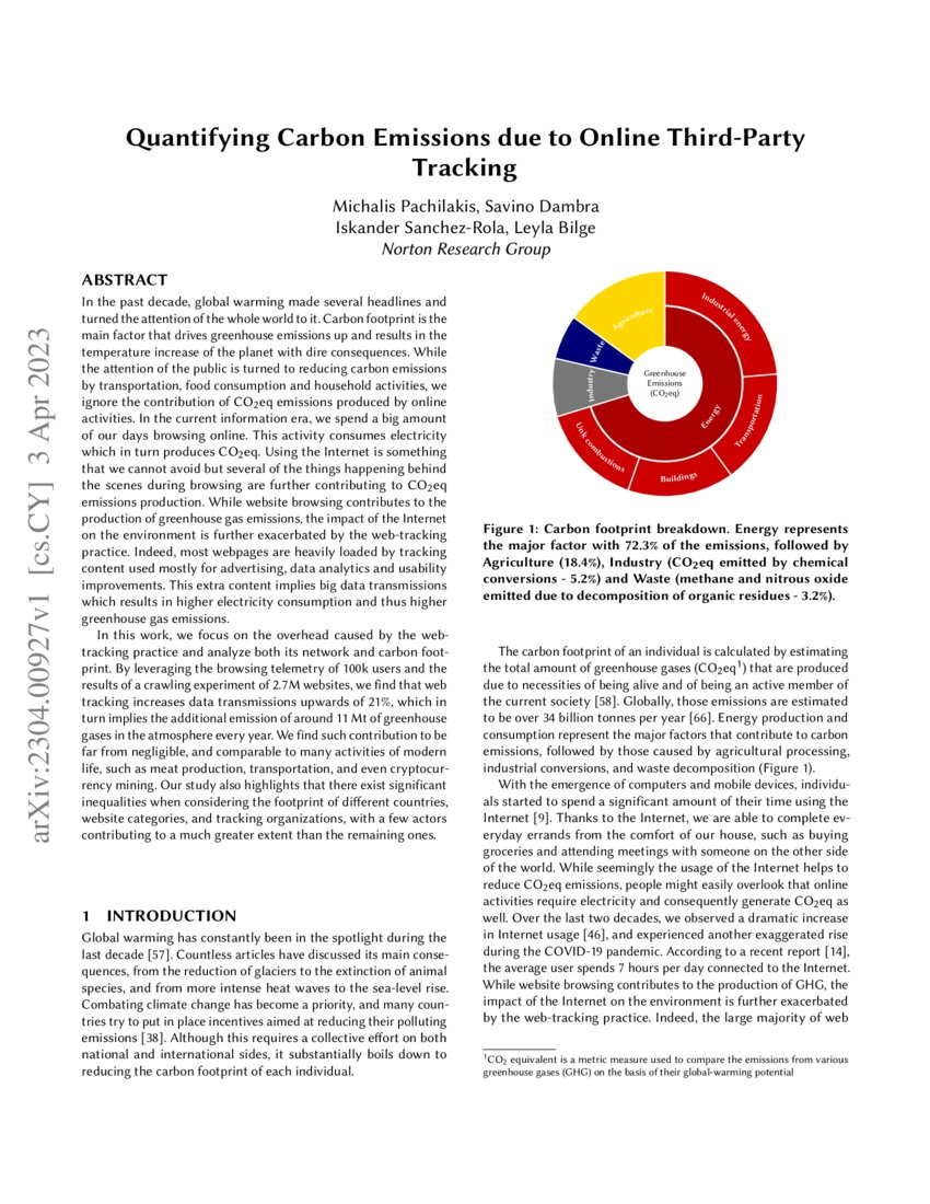 Quantifying Carbon Emissions due to Online Third-Party Tracking | DeepAI