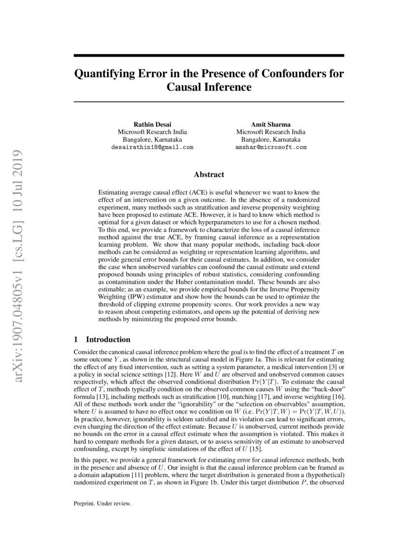 Quantifying Error in the Presence of Confounders for Causal Inference ... Quantifying Error in the Presence of Confounders for Causal Inference ...