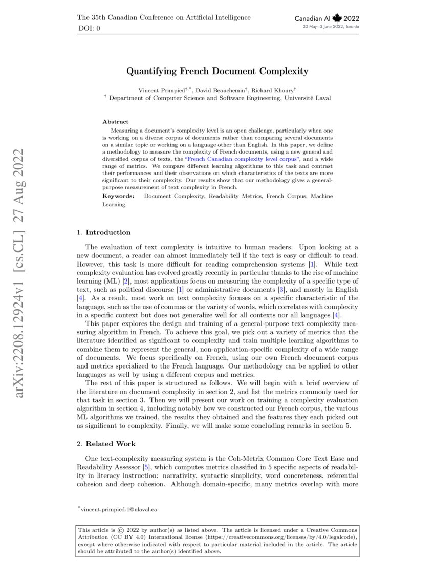 Quantifying French Document Complexity | DeepAI