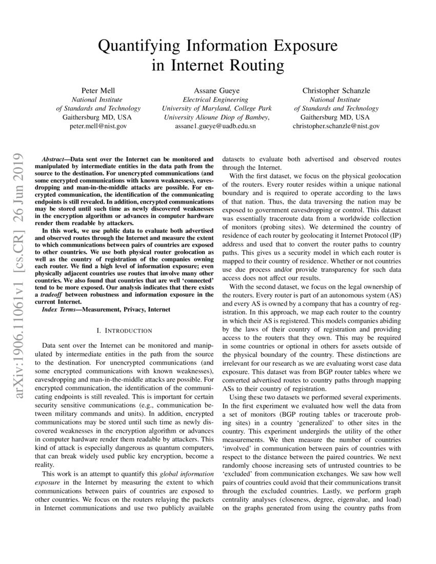 Quantifying Information Exposure in Internet Routing | DeepAI