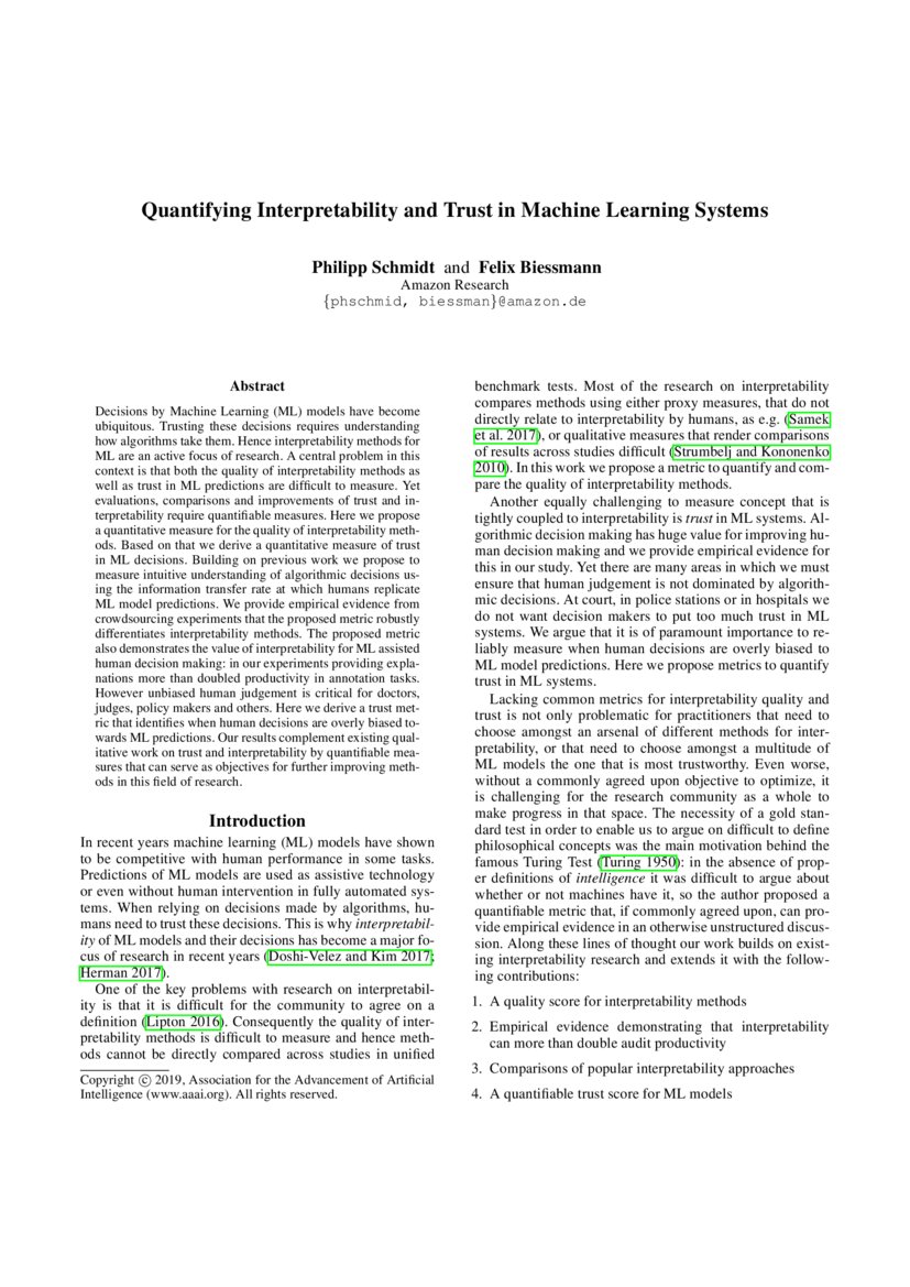 Quantifying Interpretability and Trust in Machine Learning Systems | DeepAI