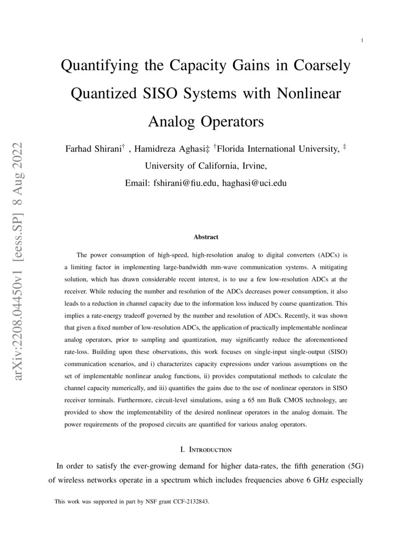 Quantifying The Capacity Gains In Coarsely Quantized Siso Systems With Nonlinear Analog
