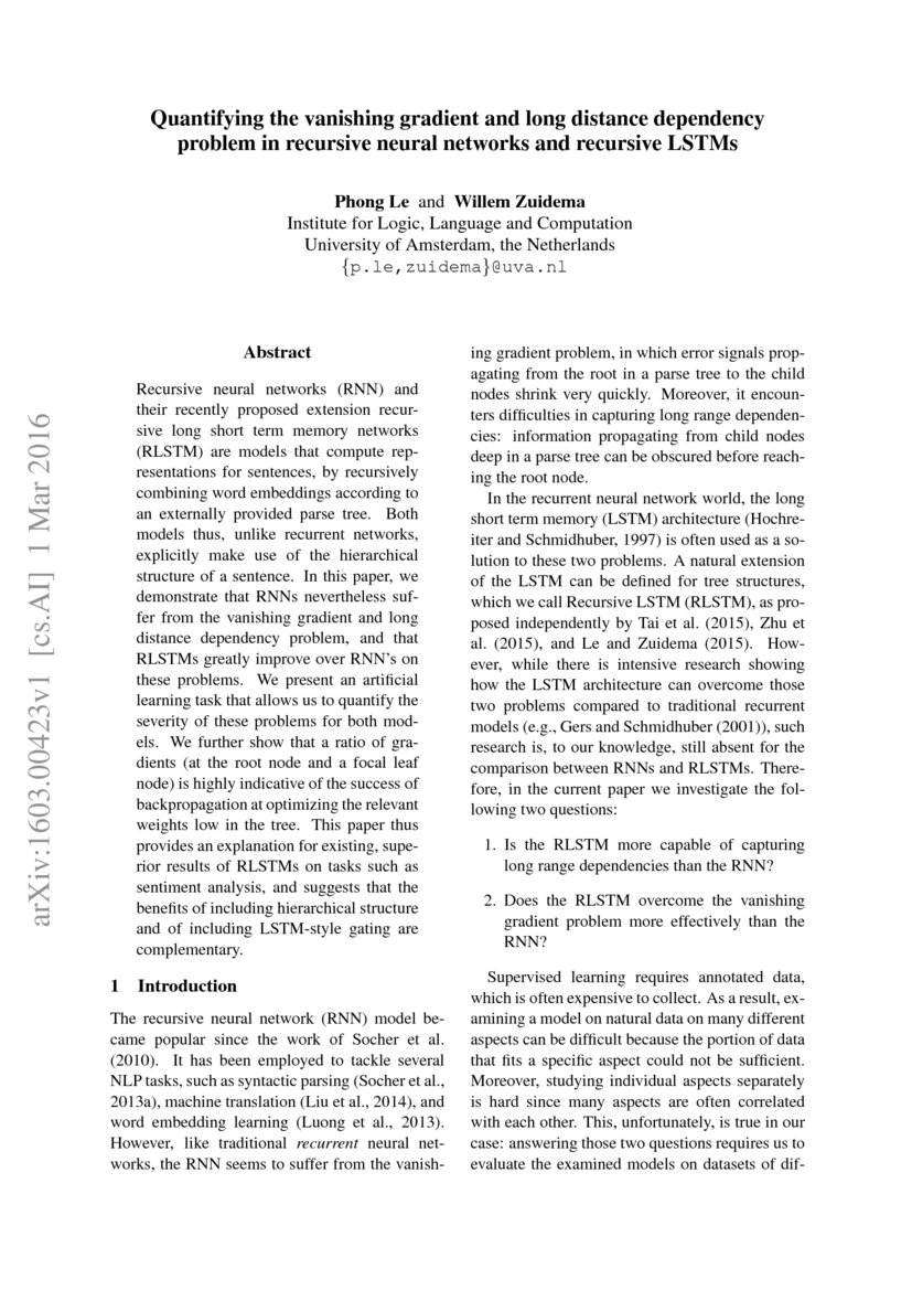 Quantifying The Vanishing Gradient And Long Distance Dependency Problem In Recursive Neural
