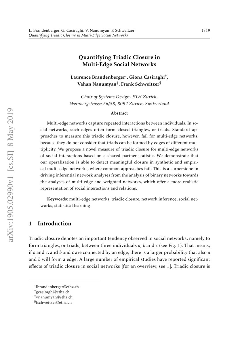 Quantifying Triadic Closure In Multi Edge Social Networks Deepai