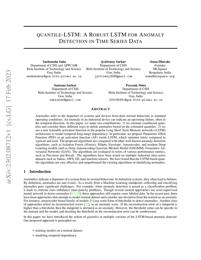 Quantile LSTM: A Robust LSTM for Anomaly Detection In Time Series Data ... Quantile LSTM: A Robust LSTM for Anomaly Detection In Time Series Data ...