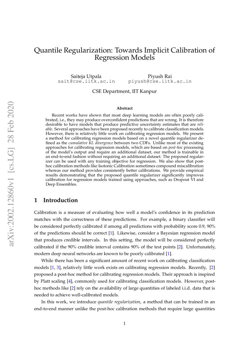 Quantile Regularization Towards Implicit Calibration Of Regression