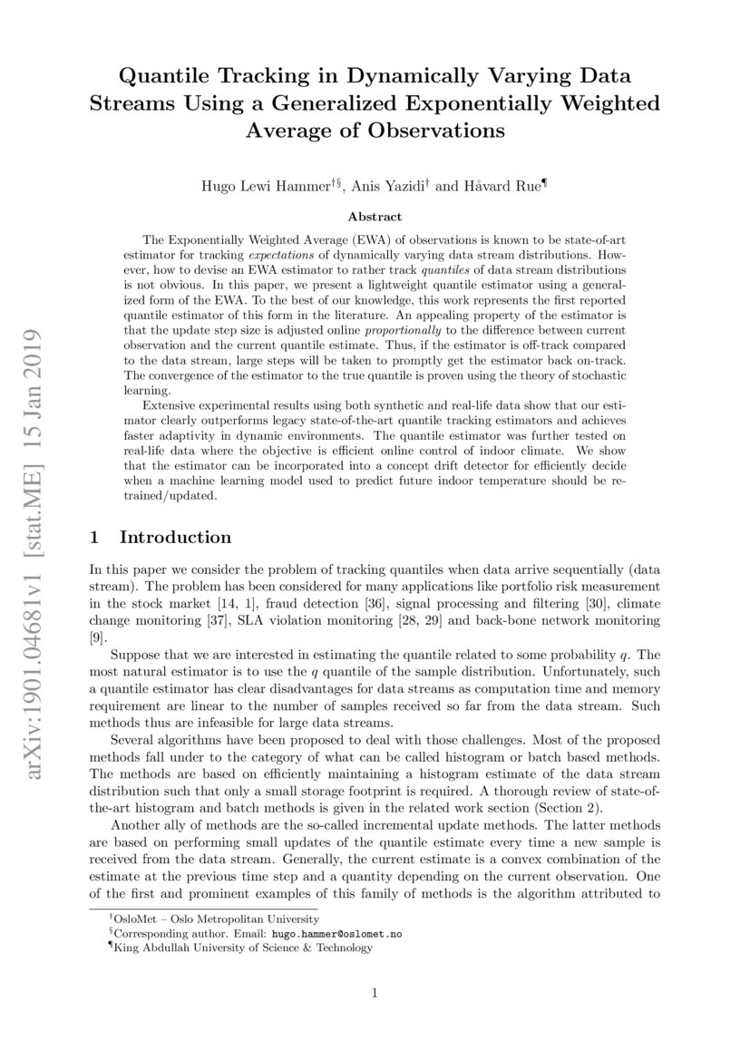 Quantile Tracking in Dynamically Varying Data Streams Using a Generalized Exponentially Weighted ...