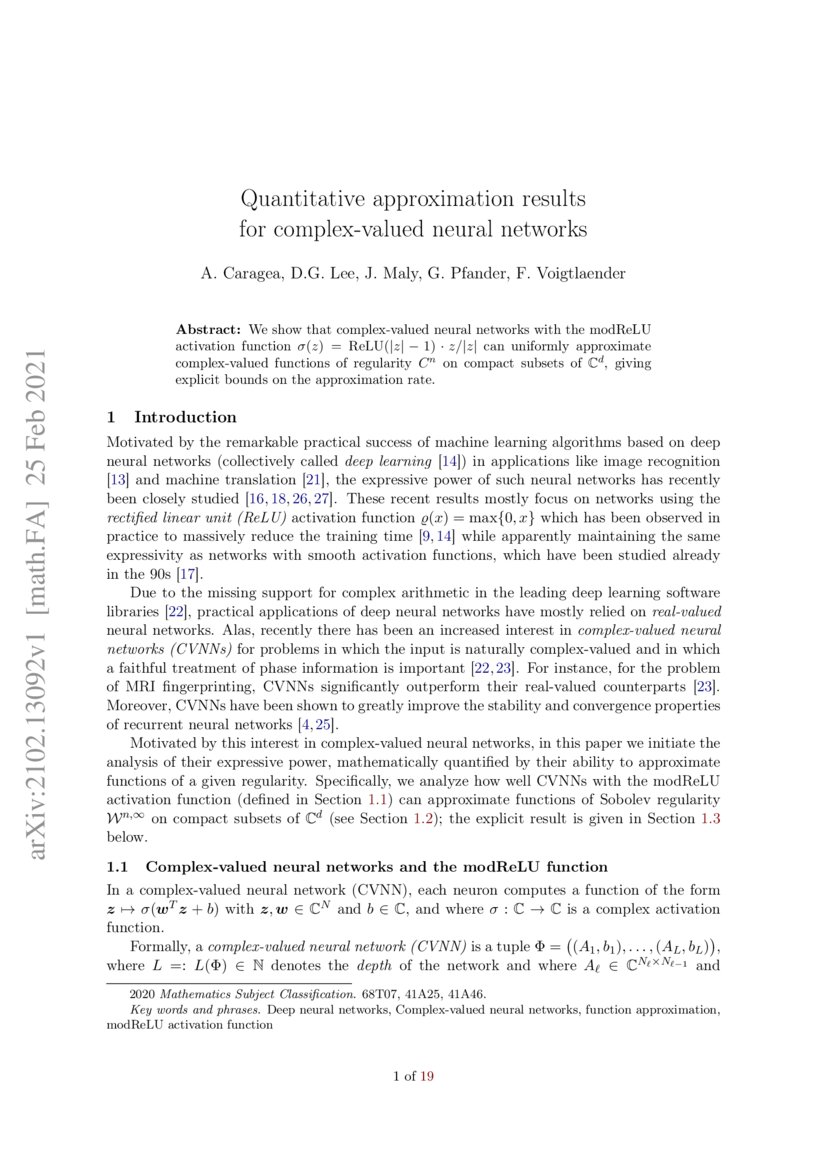 Quantitative Approximation Results For Complex Valued Neural Networks Deepai