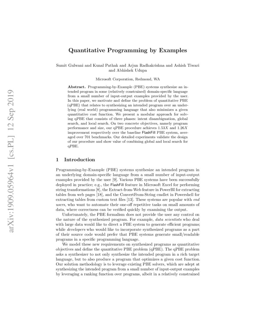 Quantitative Programming by Examples | DeepAI
