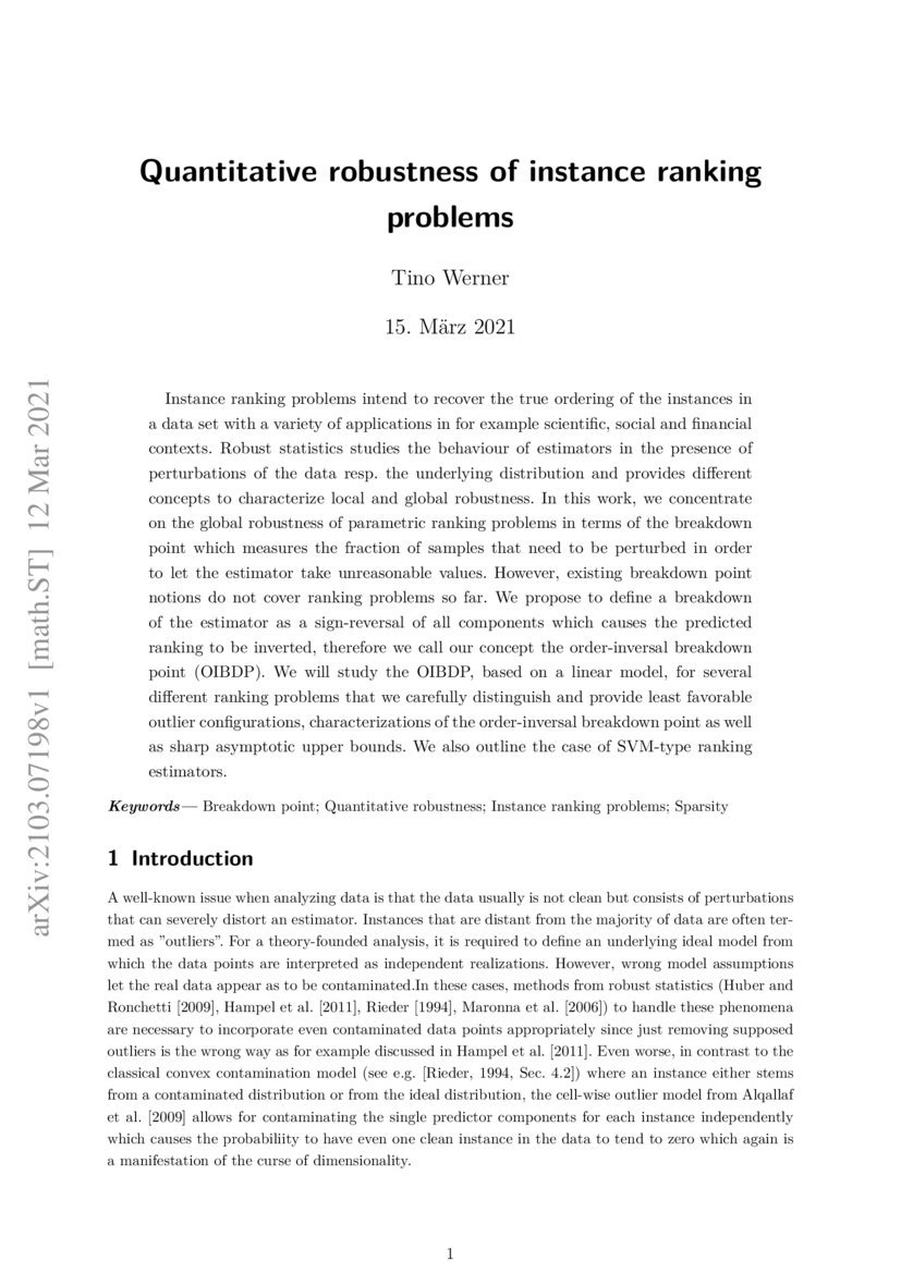 Quantitative Robustness Of Instance Ranking Problems DeepAI Quantitative Robustness Of Instance Ranking Problems DeepAI