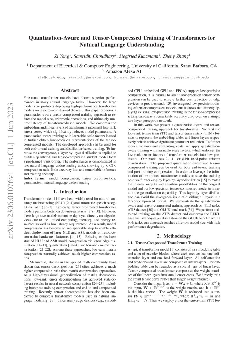 Quantization-Aware and Tensor-Compressed Training of Transformers for ... Quantization-Aware and Tensor-Compressed Training of Transformers for ...