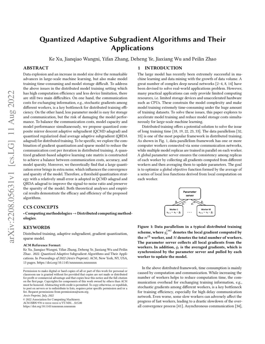 Quantized Adaptive Subgradient Algorithms and Their Applications | DeepAI