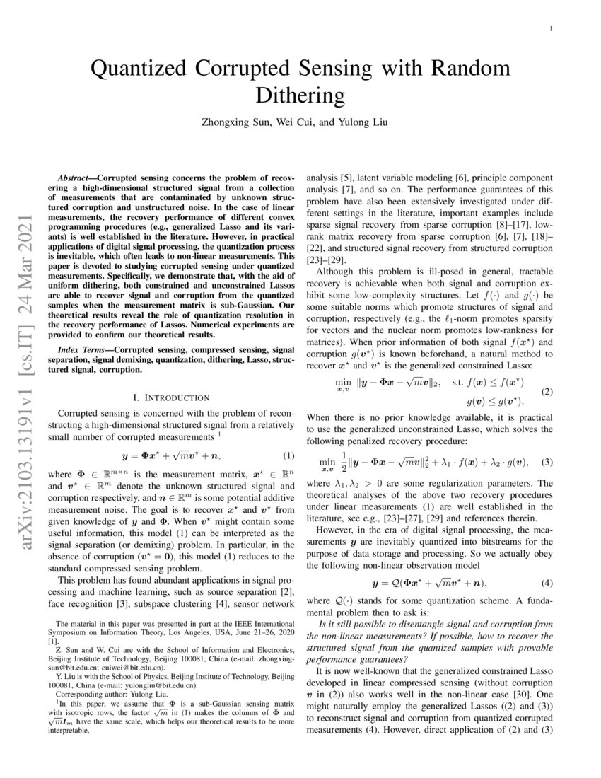 Quantized Corrupted Sensing With Random Dithering Deepai