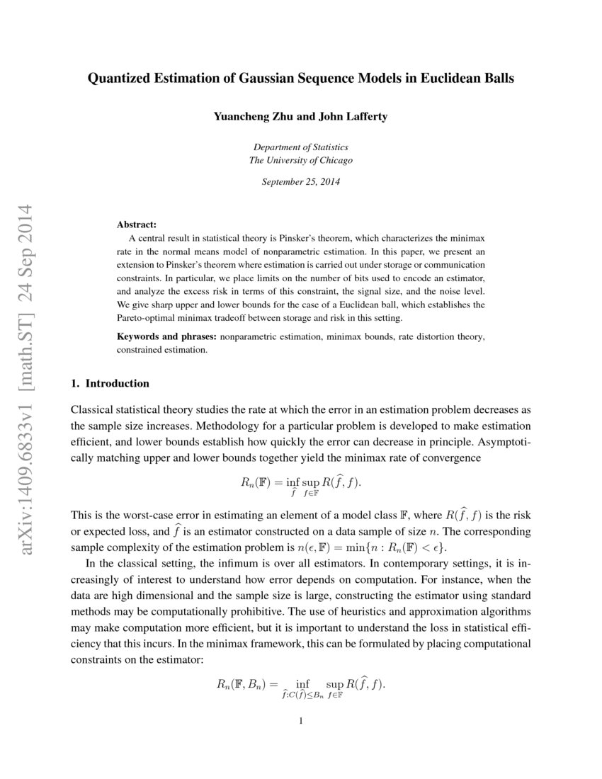 Quantized Estimation of Gaussian Sequence Models in Euclidean Balls | DeepAI