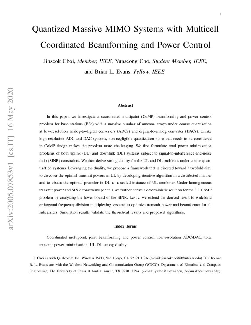Quantized Massive Mimo Systems With Multicell Coordinated Beamforming And Power Control Deepai